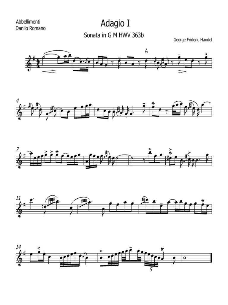 handel-GM-ADAGIO Con Abbellimenti Harmonica | PDF