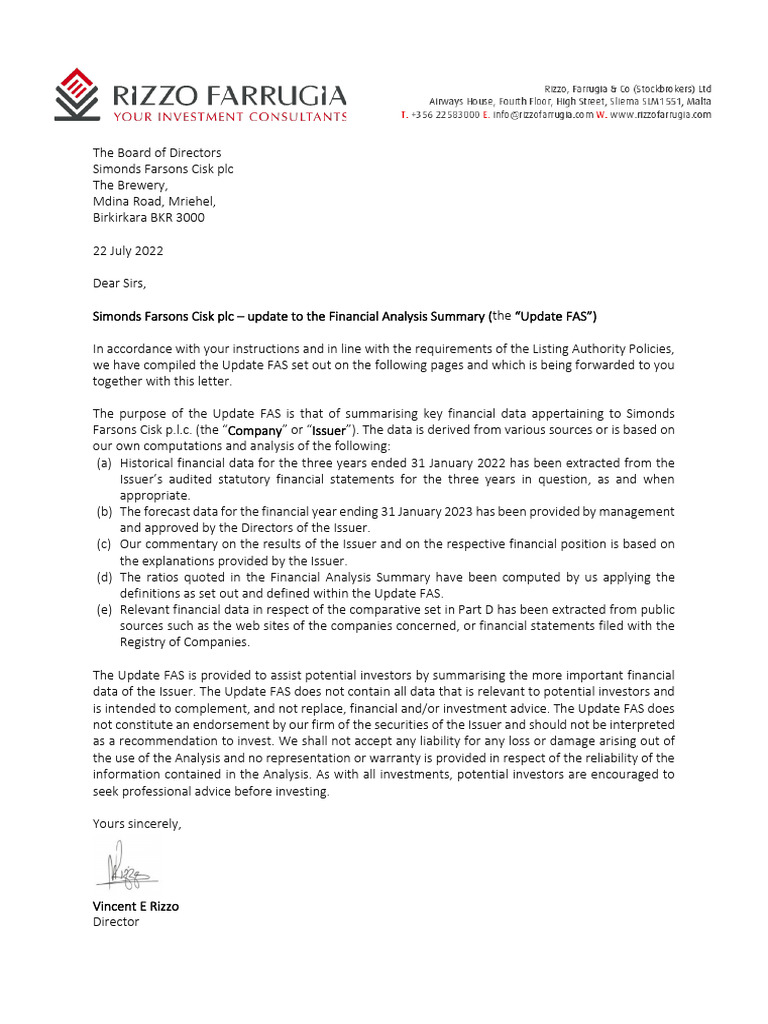 SFC Financial Analysis Summary - 22-07-2022 | PDF | Economies