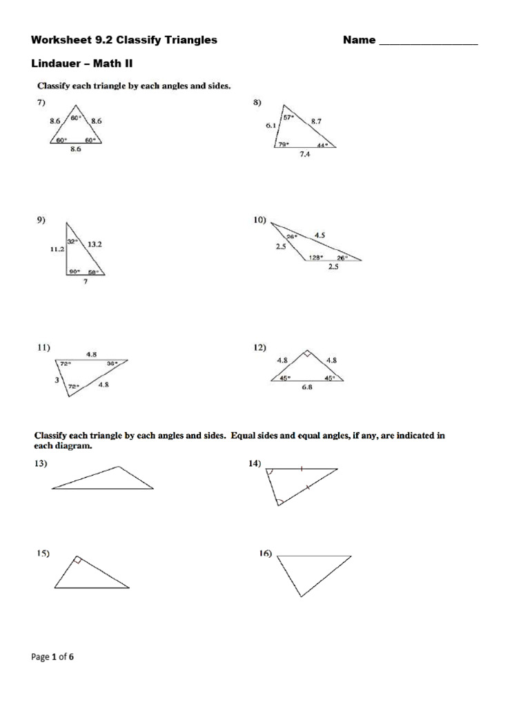 Worksheet 9.2 Classify Triangles | PDF
