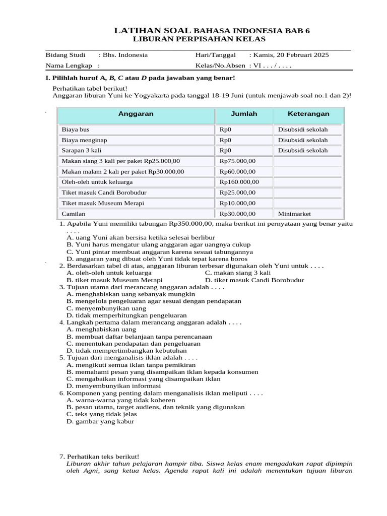 Latihan Soal Bhs - Indonesia - Bab - 6 | PDF