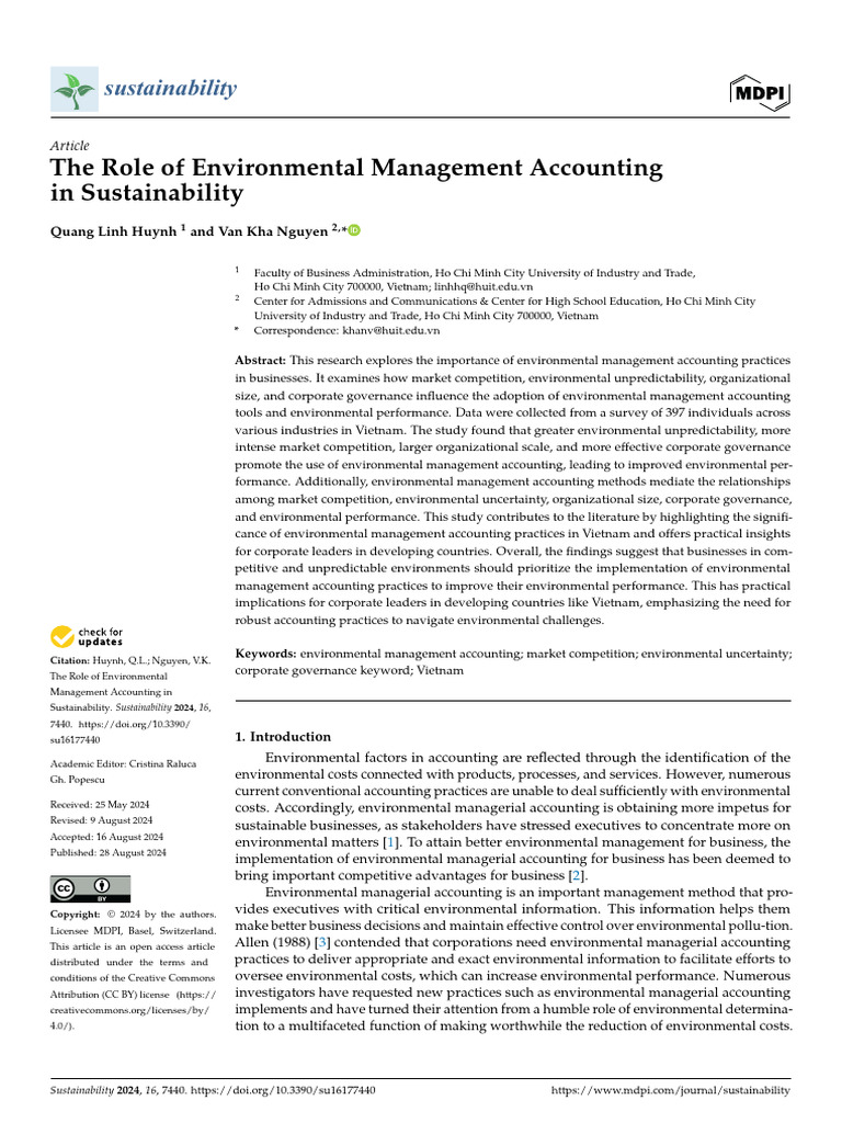 The Role of Environmental Management Accounting | PDF | Governance ...