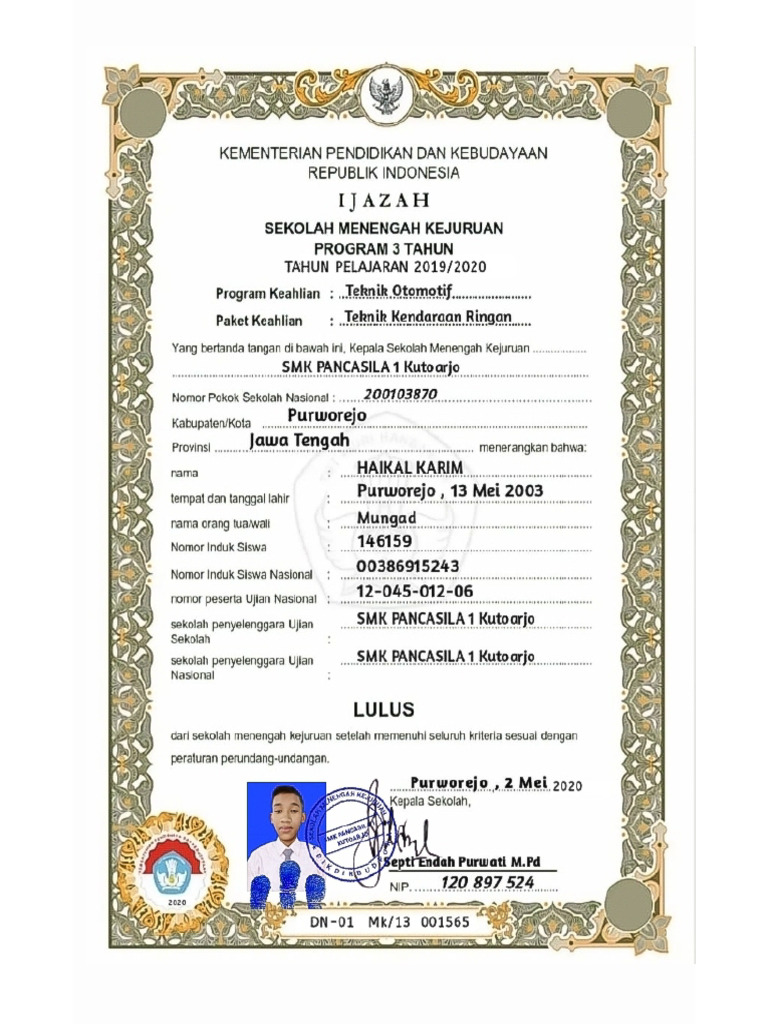 Ijazah SMK Pancasila12 | PDF