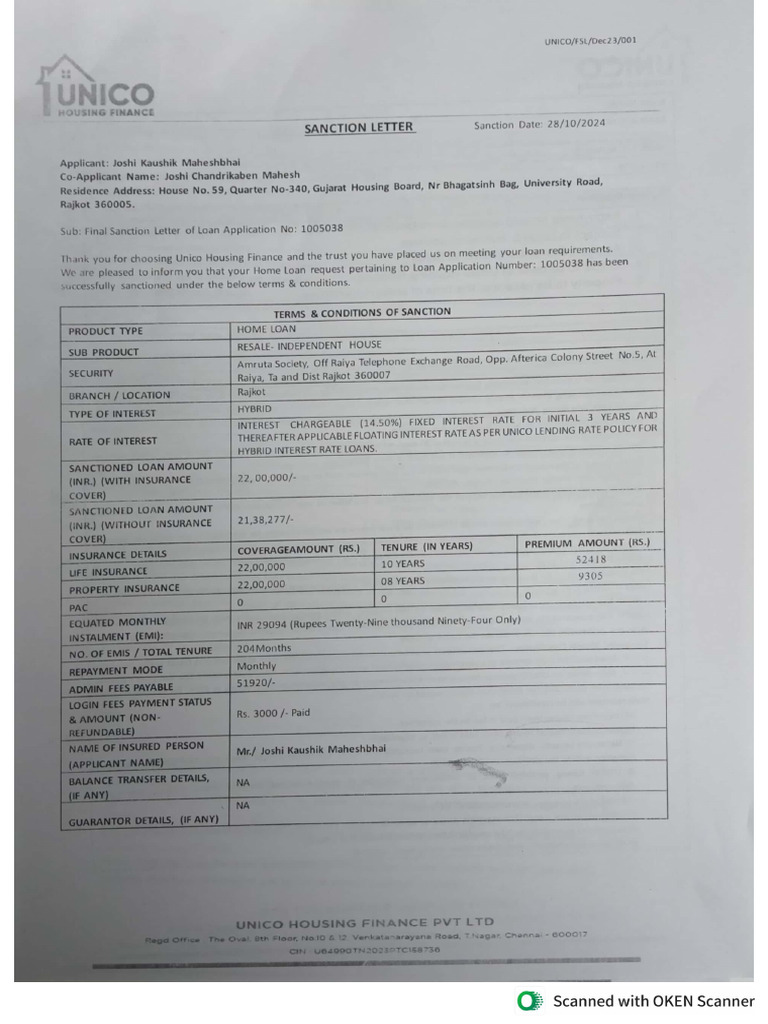 Sanction Letter Joshi | PDF