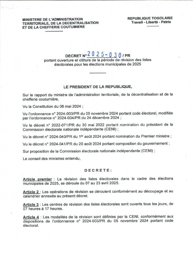 Decret Portant Ouverture Et Cloture de La Periode de Revision Des ...