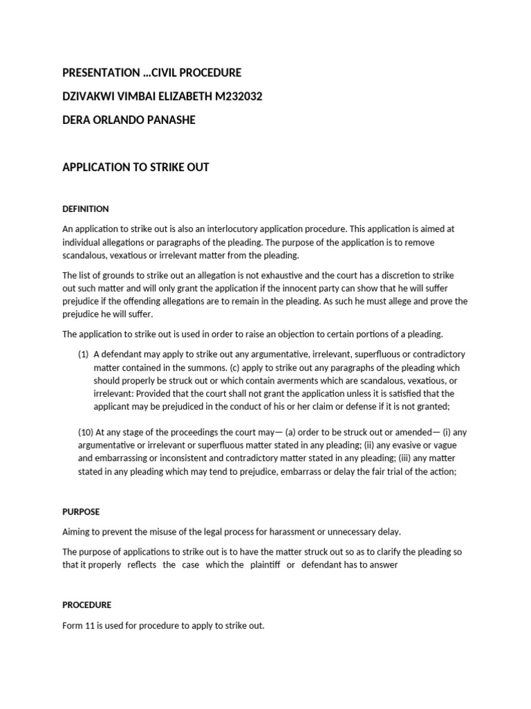 Application to Strike Out in Civil Procedure | PDF | Pleading | Complaint