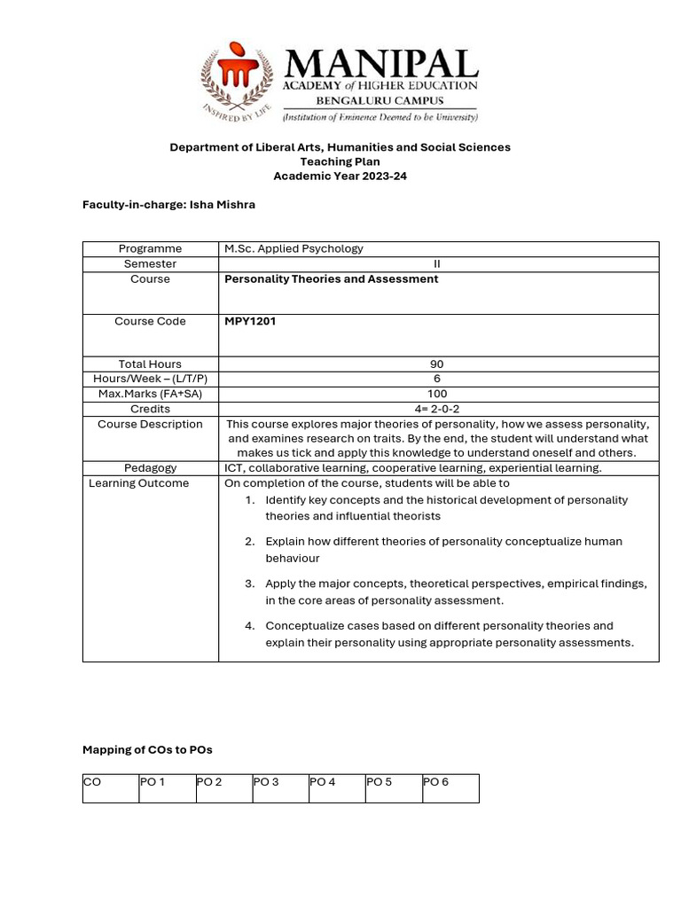 Lesson Plan - Theories of Personality | PDF | Personality Psychology ...
