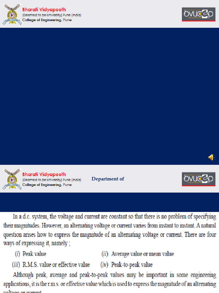 Lecture 21 - Values of Alternating Voltage and Current Form Factor and Peak Factor | PDF