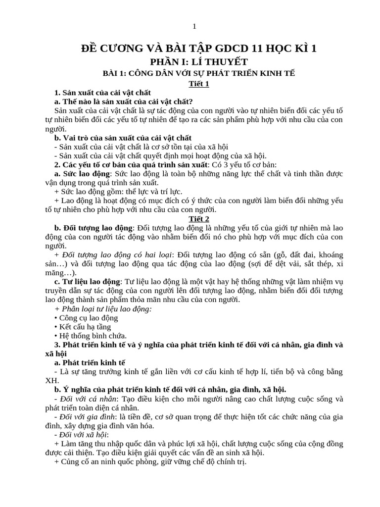 De Cuong Va Bai Tap GDCD 11 - HKI | PDF