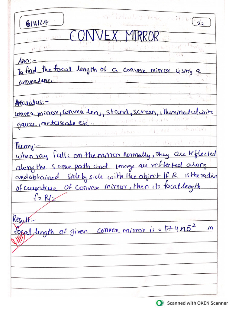 Plus Two Physics Lab Convex Mirror Hand Written | PDF