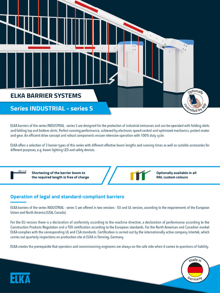 Datasheet ELKA Barrier INDUSTRIAL Series S EU v2021 09 | PDF | Lighting | Computer Keyboard