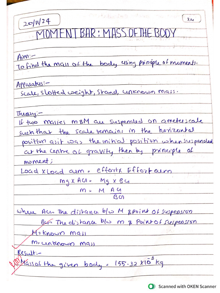 Plus Two Physics Lab Moment Bar Hand Written | PDF