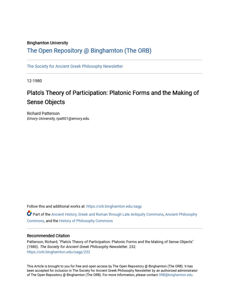Plato's Participation Theory Explained | PDF