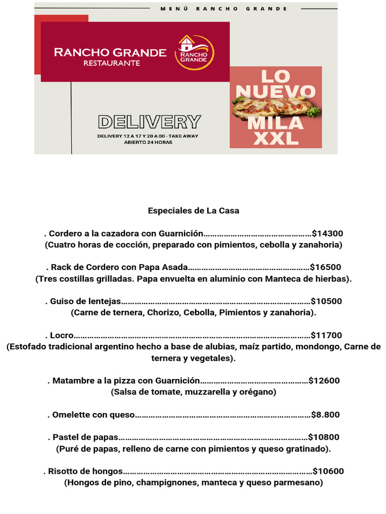 Menú Rancho Grande Delivery | PDF | Alimentos | Cocina