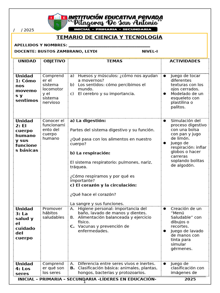 Temario Nivel 1 | PDF | Plantas | Hoja