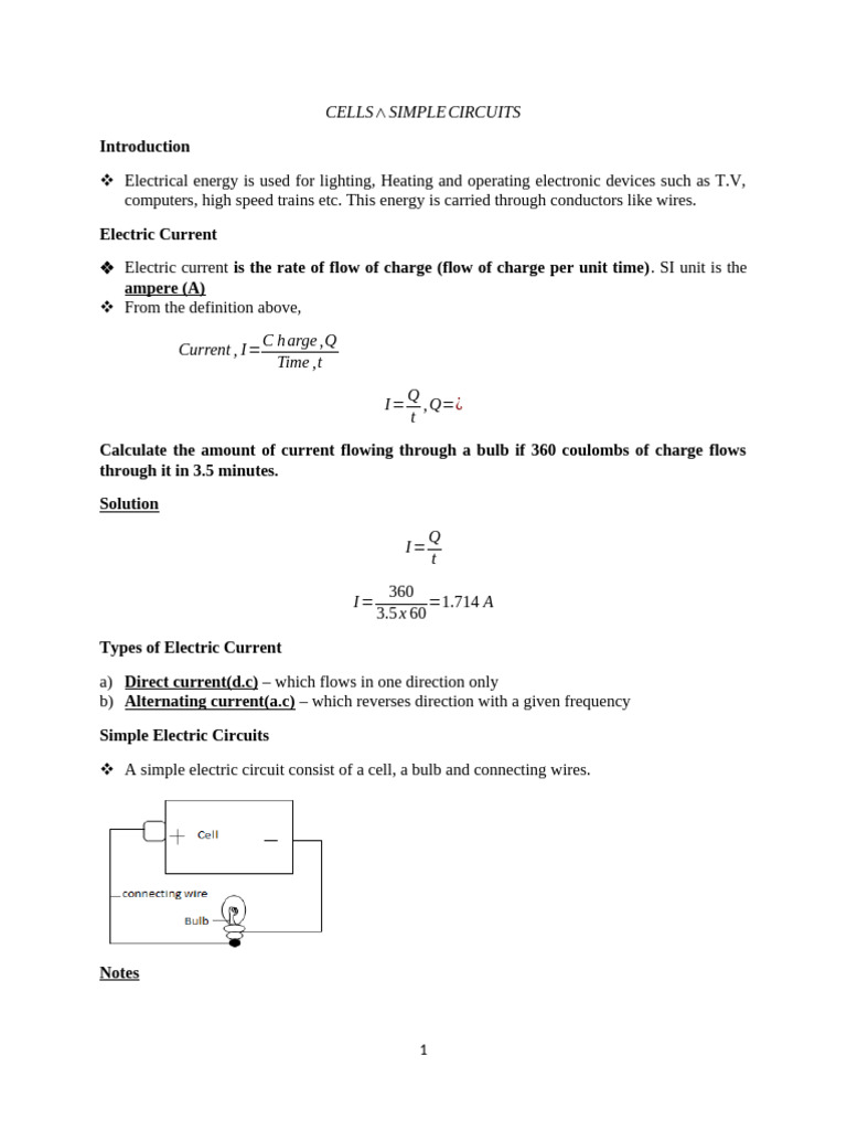 Cells and Simple Circuits Overview | PDF | Series And Parallel Circuits ...