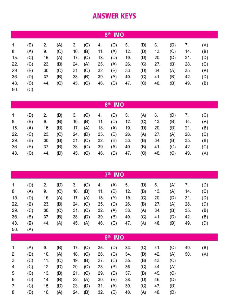 Grade 7 Imo Answers 2012 To 2019 | PDF