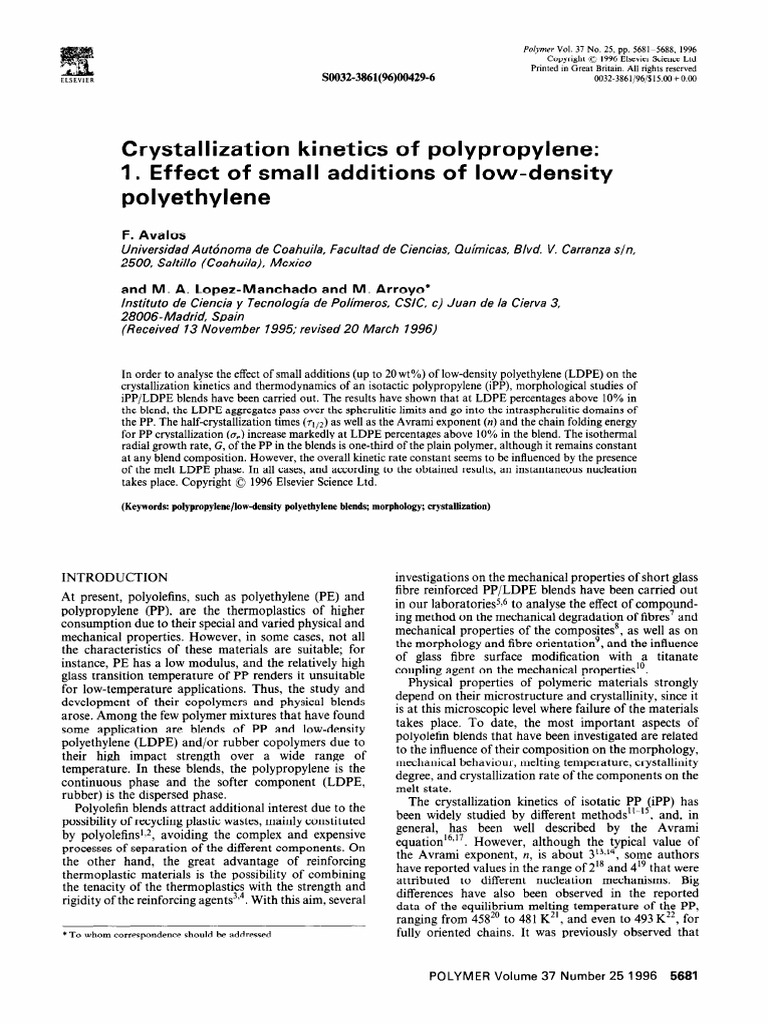 Crystallization Kinetics of Polypropylene: I. Effect of Small Additions of Low-Density ...
