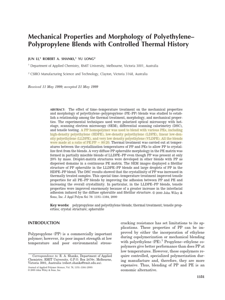 Mechanical Properties and Morphology of Polyethylene - Polypropylene ...