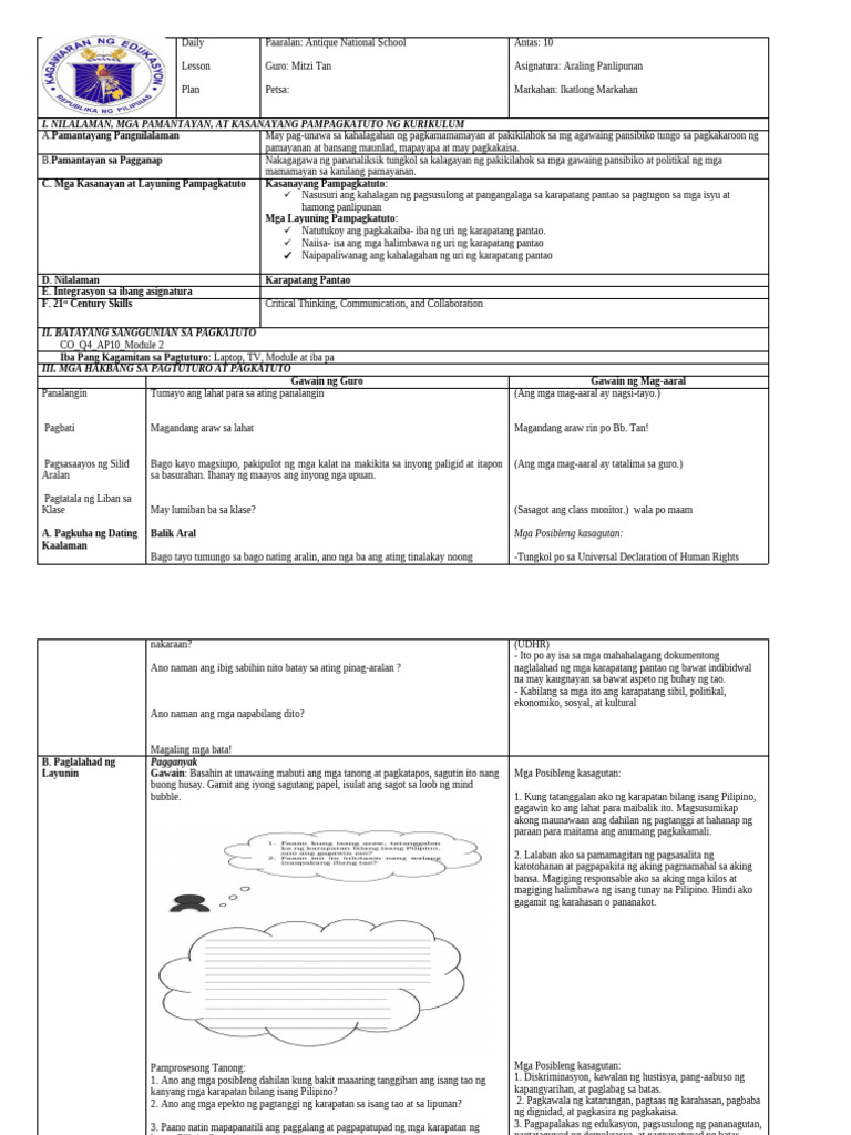 M2 - LP 3 Karapatang Pantao DEMO | PDF