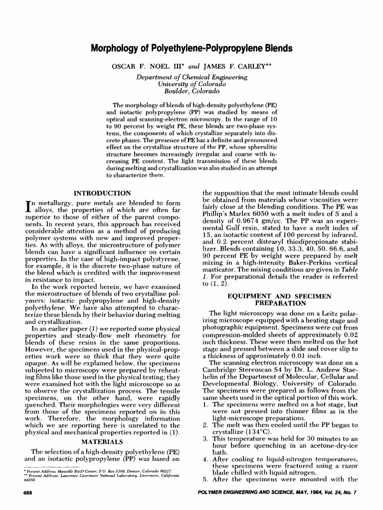 Morphology of Polyethylene-Polypropylene Blends | PDF | Polyethylene ...