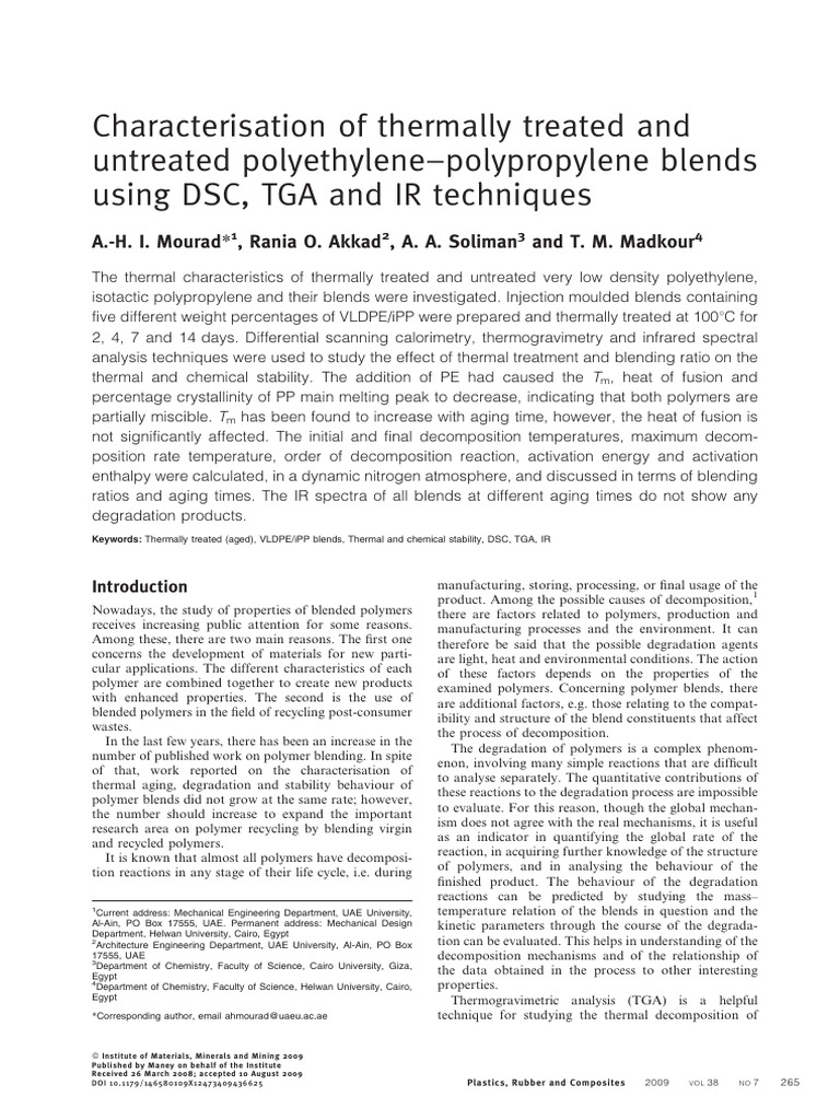 TGA and DSC Analysis of Polypropylene Blends | PDF | Polyethylene ...