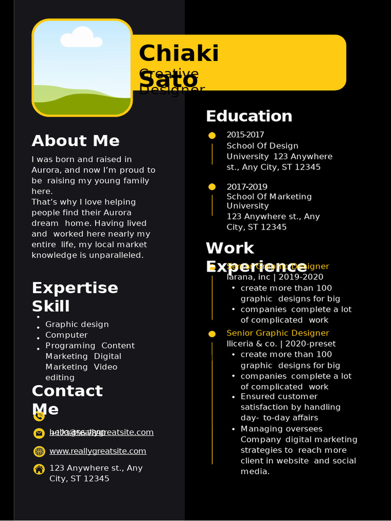 Aurora Creative Designer CV Example | PDF