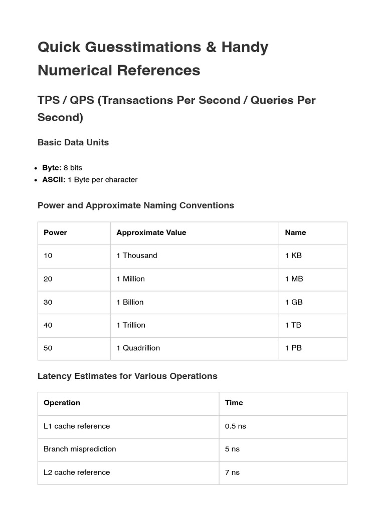 Quick Guesstimations & Handy Numerical References | PDF