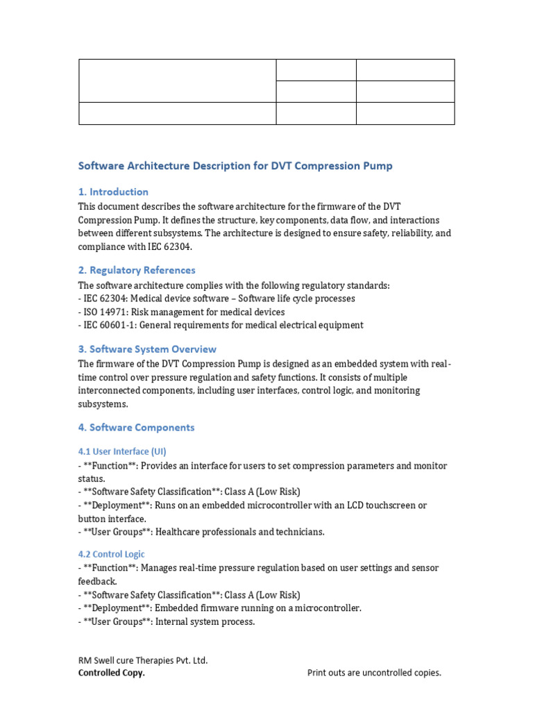 DVT Compression Pump Software Architecture | PDF | Medical Device ...