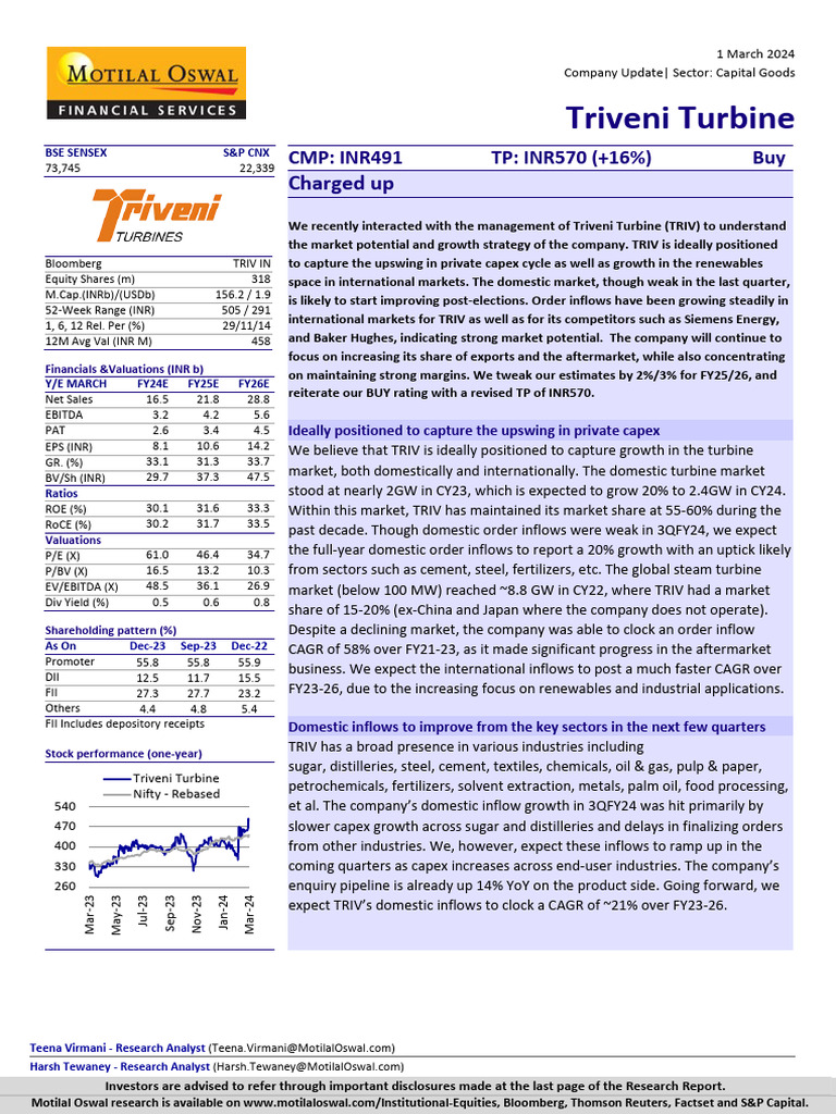 Motilal Oswal Triveni Turbine Company Update | PDF | Renewable Energy