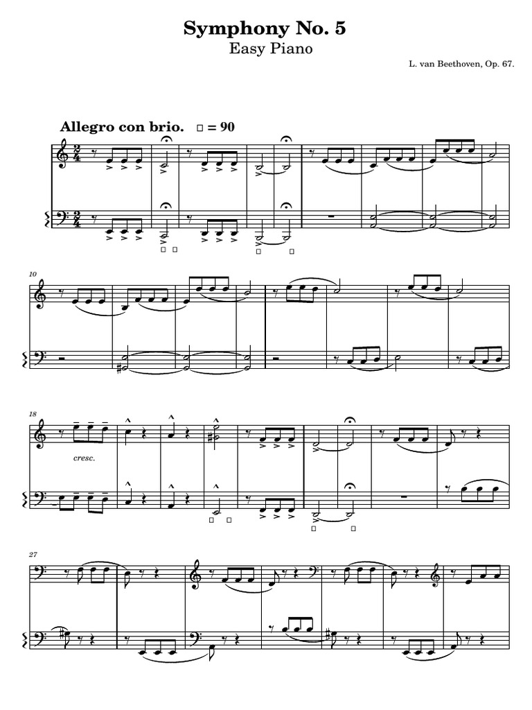 Beethoven's Symphony No. 5 Easy Piano | PDF | Compositions | Piano