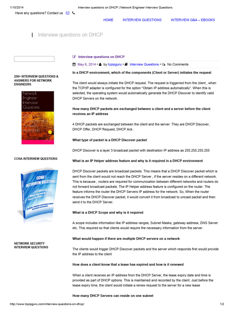 Interview Questions On DHCP - Network Engineer Interview Questions | PDF | Ip Address | Computer ...