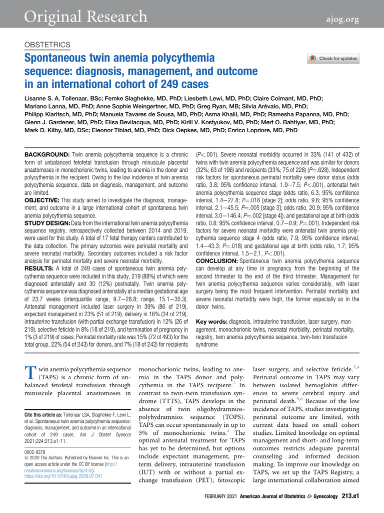 02-21. Spontaneous Twin Anemia Polycythemia Sequence | PDF | Prenatal ...