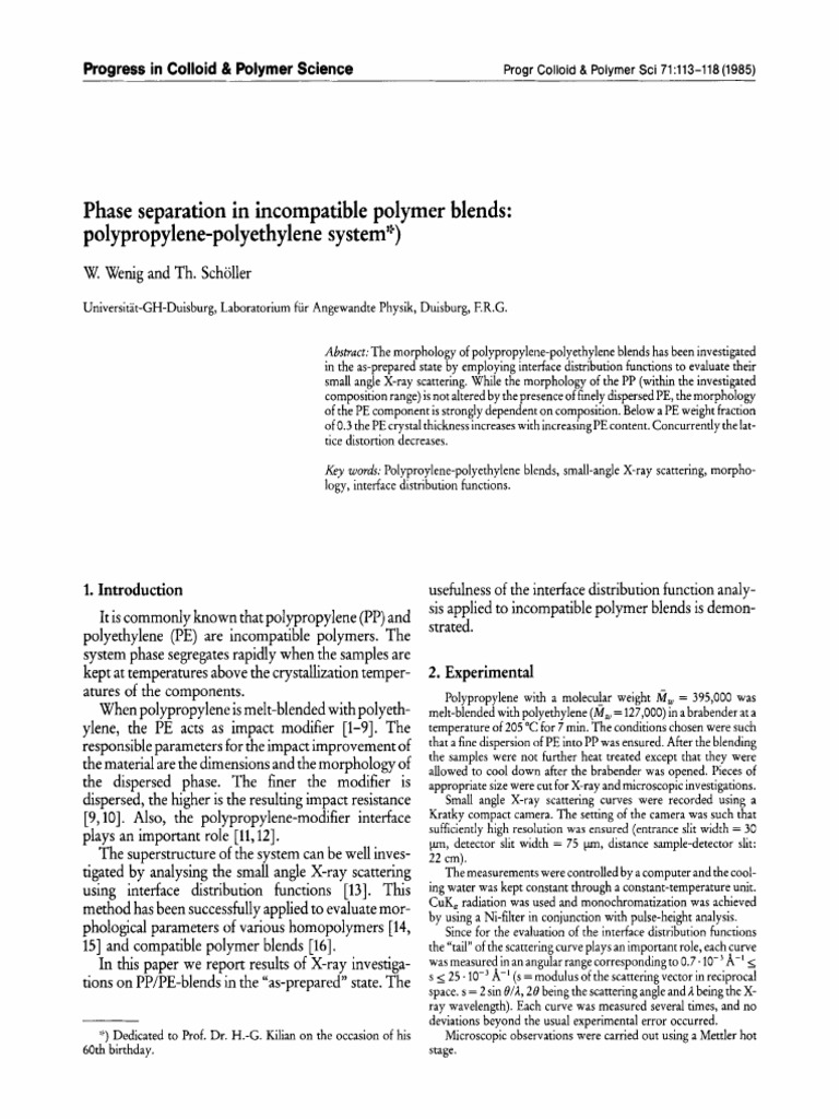 Phase Separation in Incompatible Polymer Blends: Polypropylene ...
