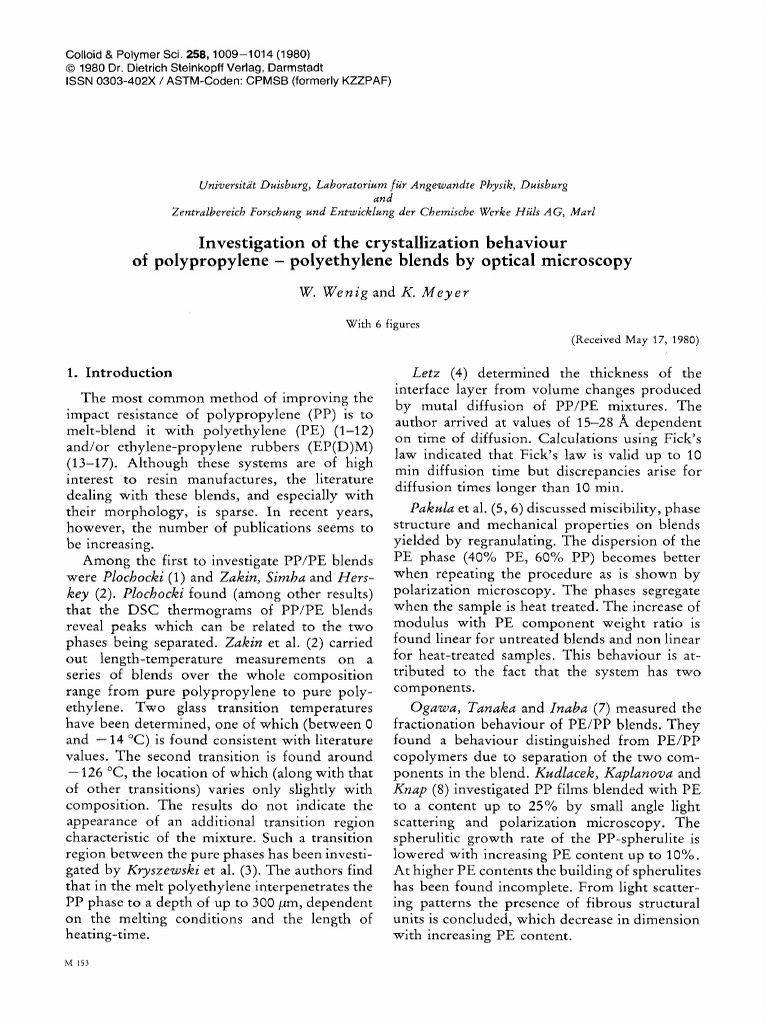 Investigation of The Crystallization Behaviour of Polypropylene - Polyethylene Blends by Optical ...