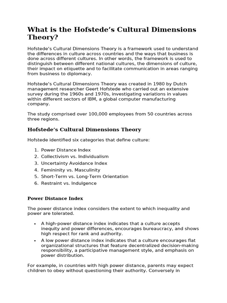 Understanding Hofstede's Cultural Dimensions | PDF | Social Psychology ...