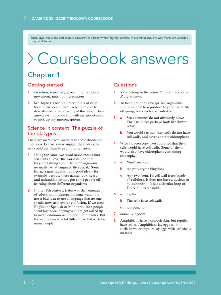 IG Bio Coursebook_answers ch 1-5 | PDF | Osmosis | Cell (Biology)