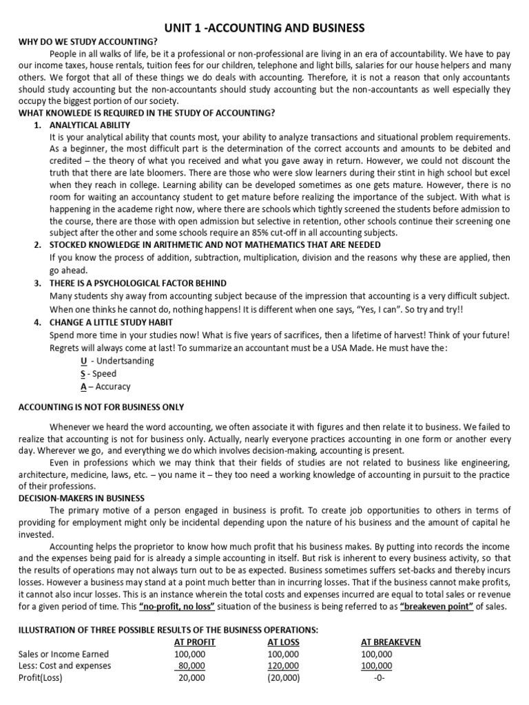 Unit 1 Accounting and Business | PDF | Equity (Finance) | Balance Sheet