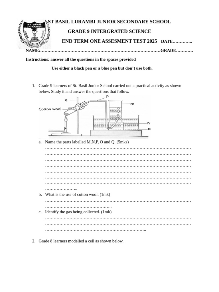 Integrated Science Grade 9 End Term Assessment 2025 | PDF | Chemical ...