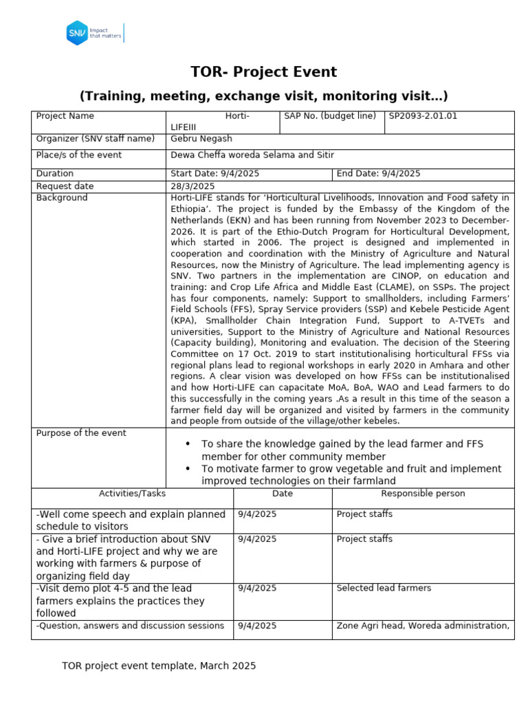 TOR - Event or Training Template Dewa Cheffa | PDF | Food Industry ...