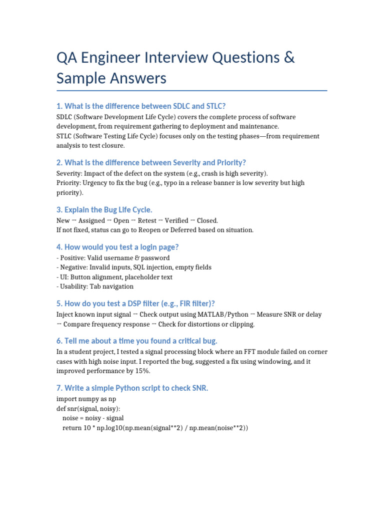 QA Engineer Interview Preparation | PDF
