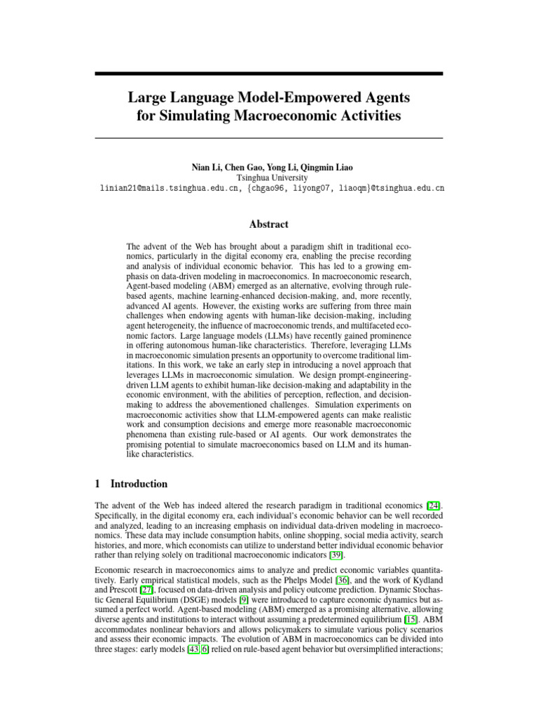 Large Language Model-Empowered Agents for Simulating Macroeconomic Activities | PDF | Agent ...