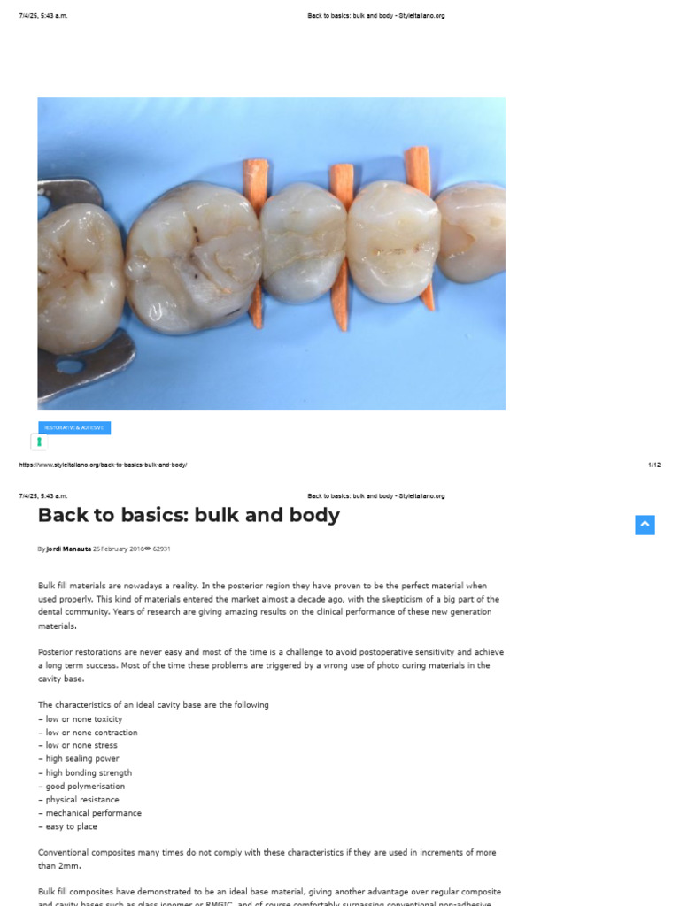 Bulk Fill Composites in Dentistry | PDF | Materials