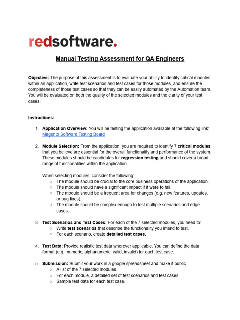 Manual Testing Assessment Guidelines | PDF | Software Testing | Systems ...