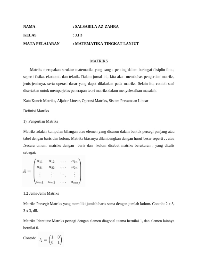 Operasi Dasar Matriks dan Contoh Soal | PDF