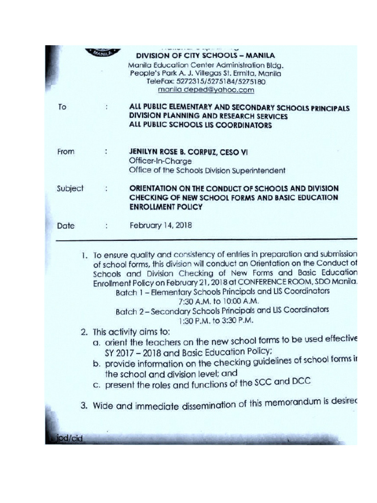 Orientation On Checking of SCH Forms | PDF