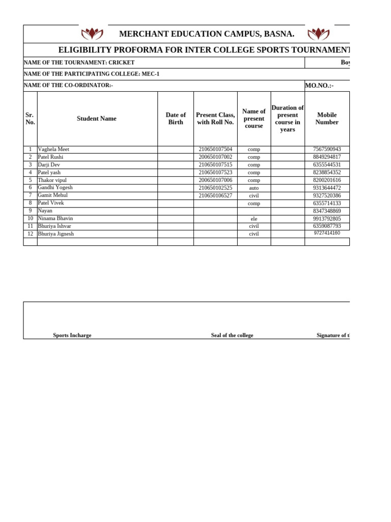 Eligibility Cricket-Volleyball (Boy & Girls) | PDF
