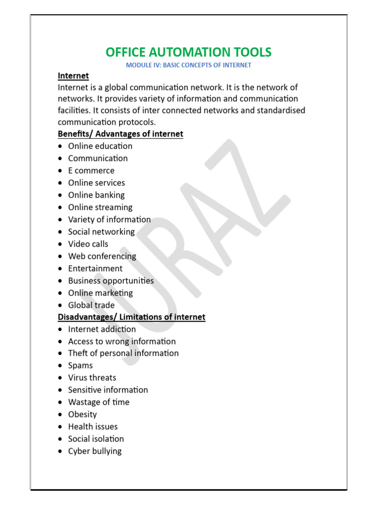 Office Automation Tools Juraz Module IV Basic Concepts of Internet | PDF | Internet | Computer ...