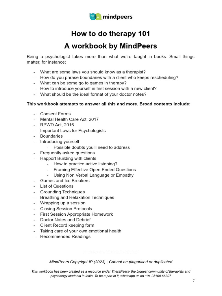 TheraPeers - How to Do Therapy 101 | PDF | Psychotherapy | Disability