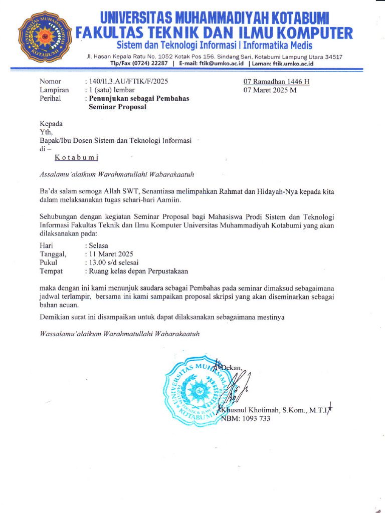 Surat No.140 Penunjukan Sebagai Pembahas SEMPRO | PDF