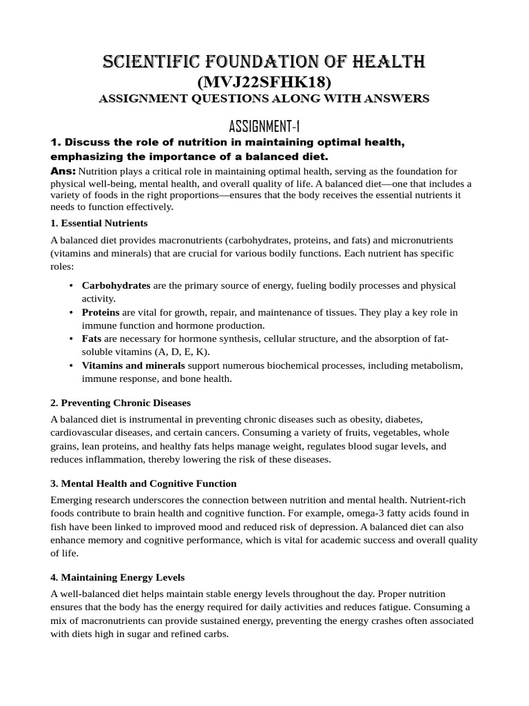 Scientific Foundation For Health ASSIGNMENT ANSWERS by ROHIT S | PDF | Immune System | Air Pollution